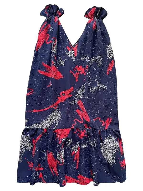 ARTO. Floral Midi Dress With Shoulder Ruffles - Blue