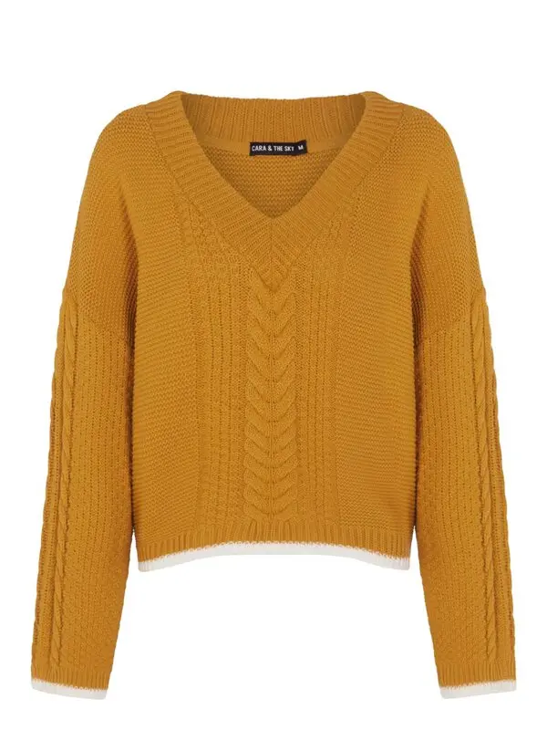 CARA & THE SKY Emma Cable V-neck Jumper - Yellow