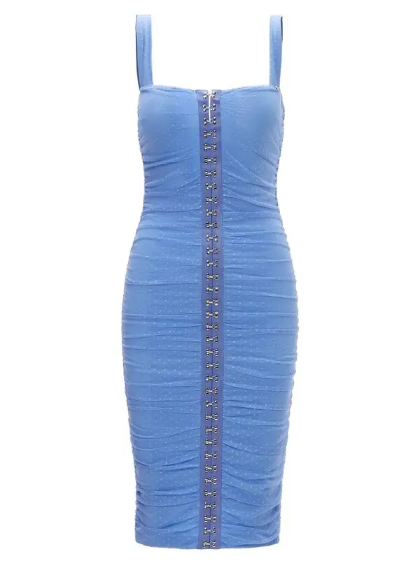 NISSA Polka Dot Tulle Midi Dress - Blue