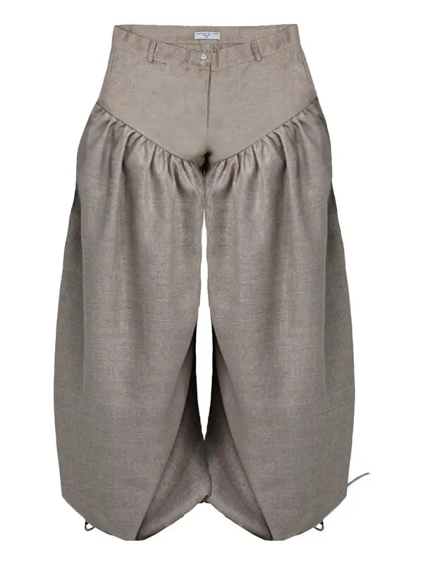 28NATELIER Linen Wide-leg Pants - White/brown