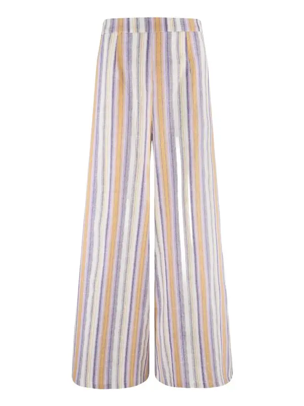 TRAFFIC PEOPLE Striped Wide Leg Trousers - Purple/white
