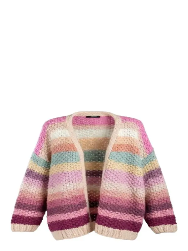 Saachi Rainbow Striped Chunky Knitted Cardigan - Pink