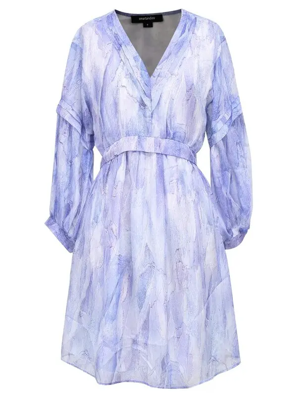 SMART AND JOY Abstract Print Chiffon Trapeze Dress - Blue