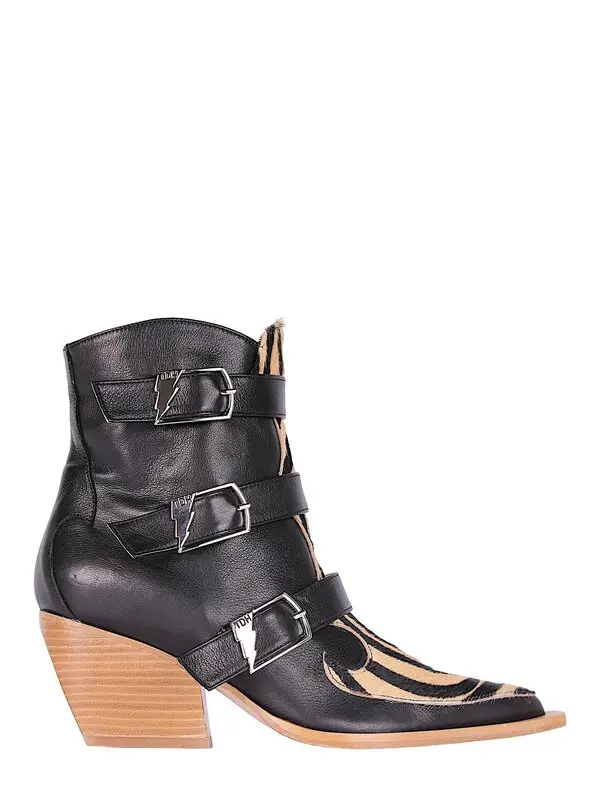 TERRY DE HAVILLAND Texas Black Animal Ankle Boot - Black/brown