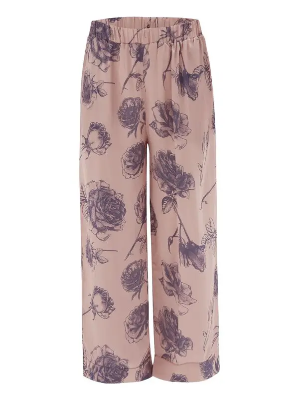 PERALUNA Rosa Rose Patterned Culotte Trousers - Purple