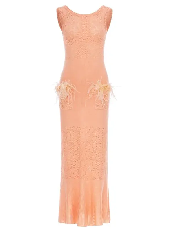 ANDREEVA Knit Dress With Feather Detail - Yellow