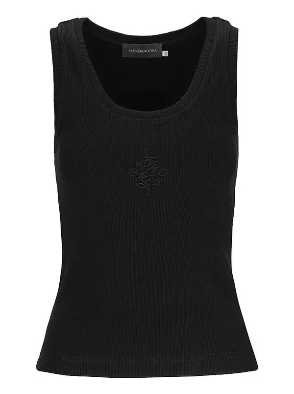 MANDRAGORA Ribbed Cotton Tank Top - Black