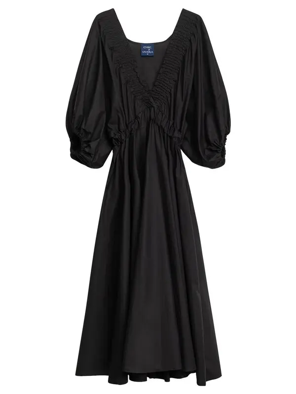 TANTRA SPAIN SL Maxi Dress With Puffed Sleeves And Ruffled V-neck - Black
