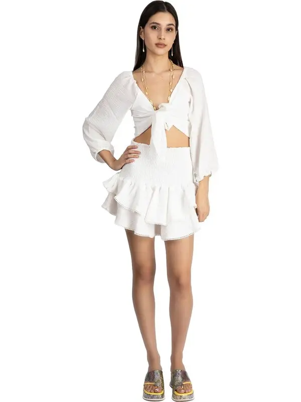 ILVI Melena Crop Blouse & Skirt Set - White