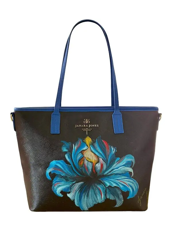 JANARA JONES Hand-painted Iris Tote Bag - Black/blue