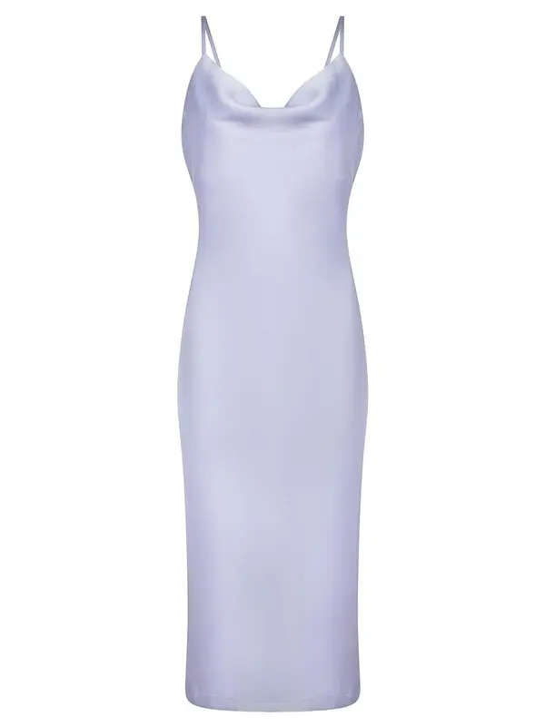 URBAN TOUCH Cowl Neck Satin Slip Midi Dress - Blue