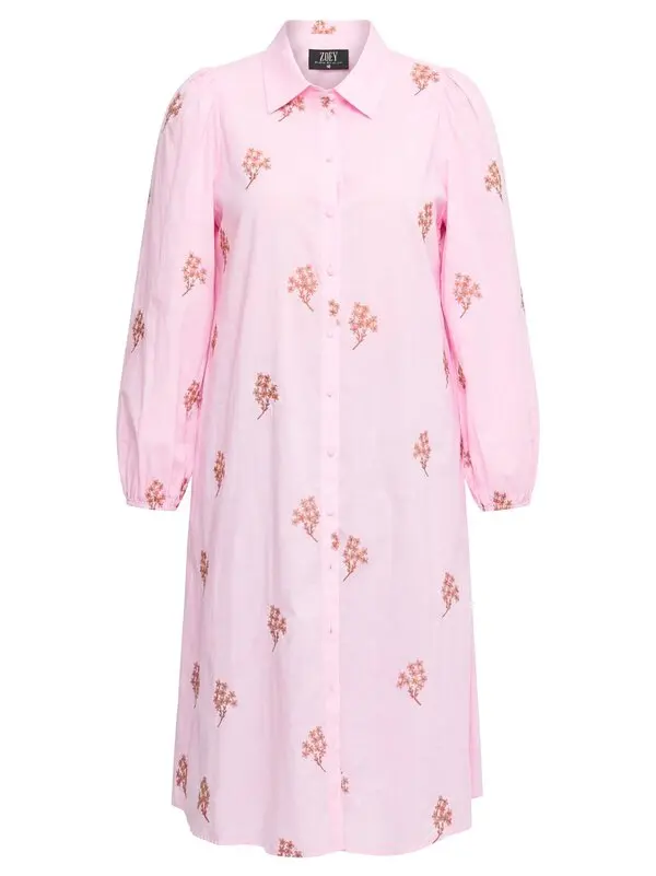 ZOEY Leah Embroidered Midi Shirt Dress - Pink