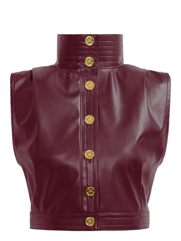 KARGEDE Leather Vest With High Neck And Gold-tone Button Closure - Red