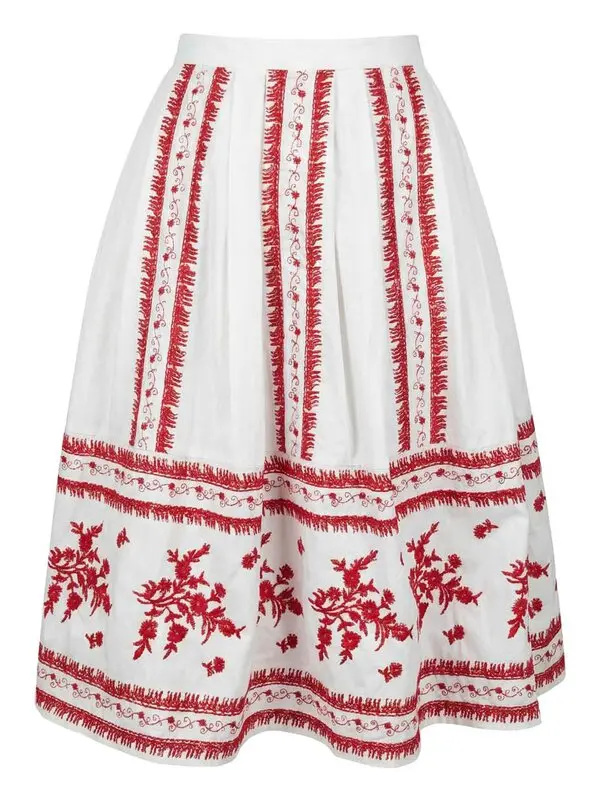 NOOKI DESIGN Aimee Ditsy Embroidered Pleated Skirt - White