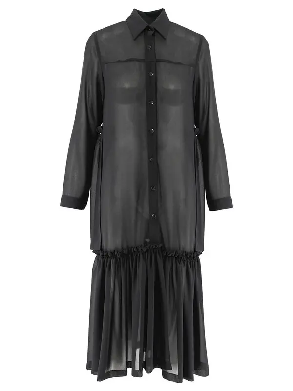 SILVIA SERBAN Frill Shirt Dress - Black