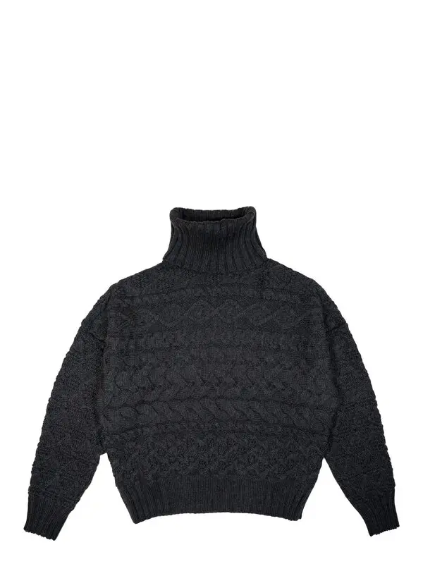 GIGI KNITWEAR Cable Knit Merino Wool Turtleneck Sweater - Grey
