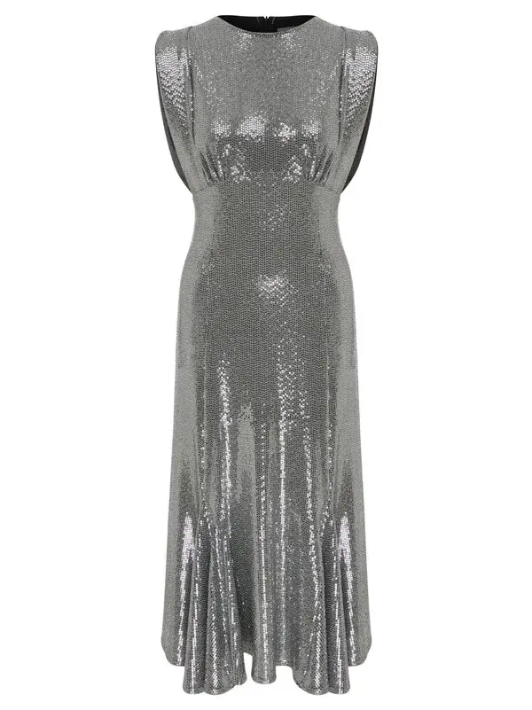 NAZLI CEREN Lycee Sequin Midi Dress - Silver