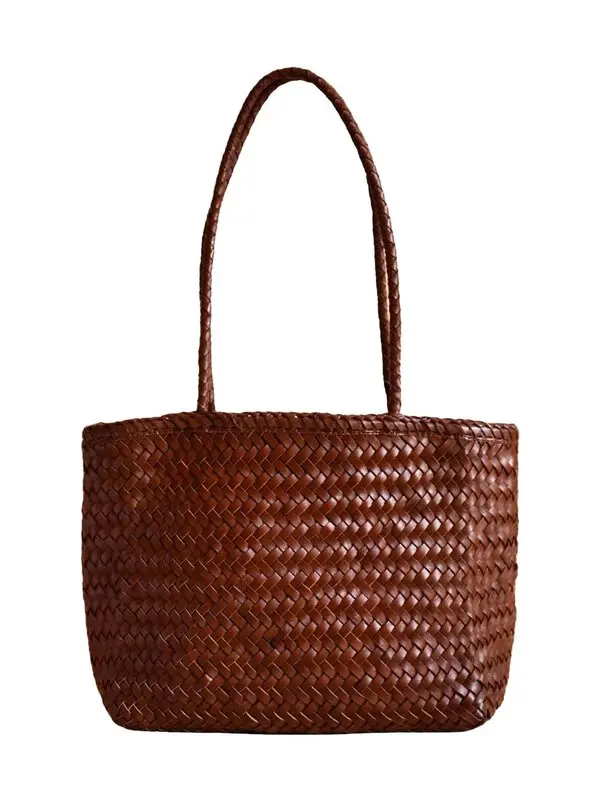 Pink Haley Artisan Handwoven Leather Tote - Brown