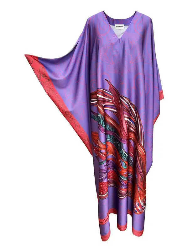 JANARA JONES Neptune Satin Kaftan - Orange/purple/red