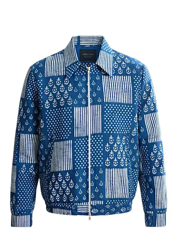 STOVARIA Handprinted Cotton Bomber Jacket - Blue