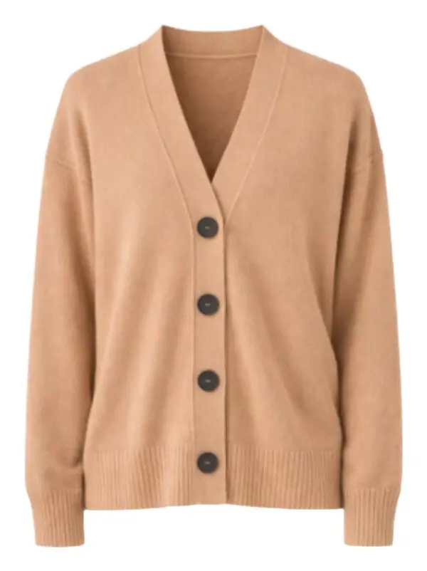 NUVV COLLECTION Button Front Long Sleeve Fine Wool Cardigan - Brown