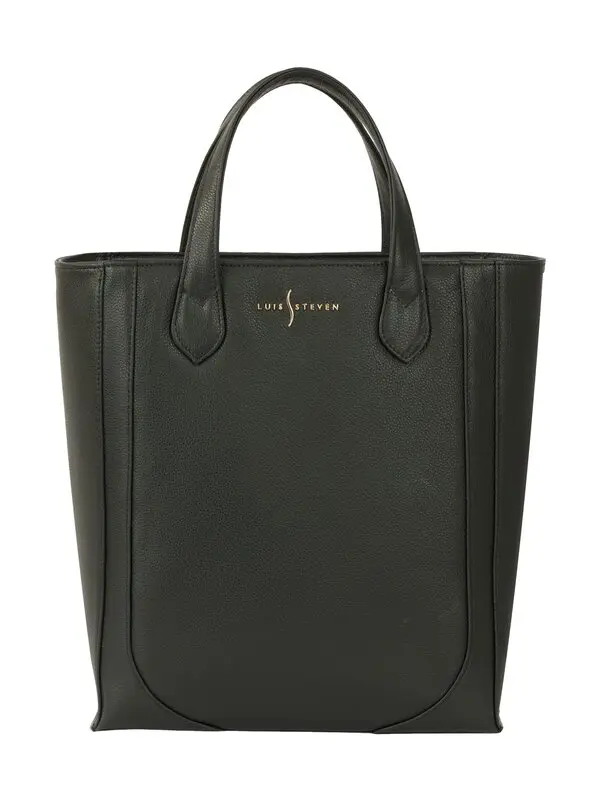 LUIS STEVEN Pebble Leather Tall Tote Bag - Black