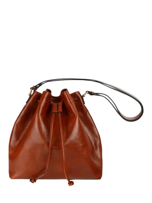 TIME RESISTANCE Leather Bucket Bag - Brown