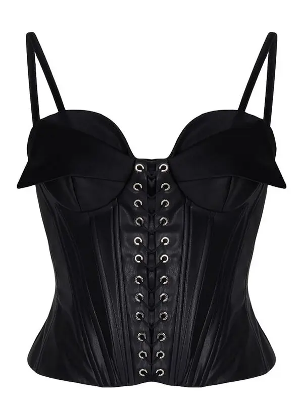 HERFETCH Faux Leather Corset Top - Black