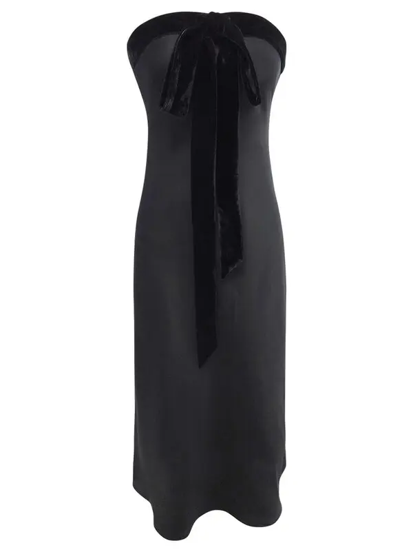 RIVIERA SOIRÉE Grace Velvet Bow Strapless Midi Dress - Black