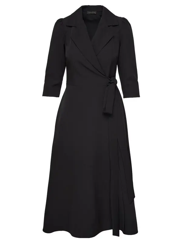 CONCEPT A TROIS Midi Wrap Shirt Dress With Pockets - Black