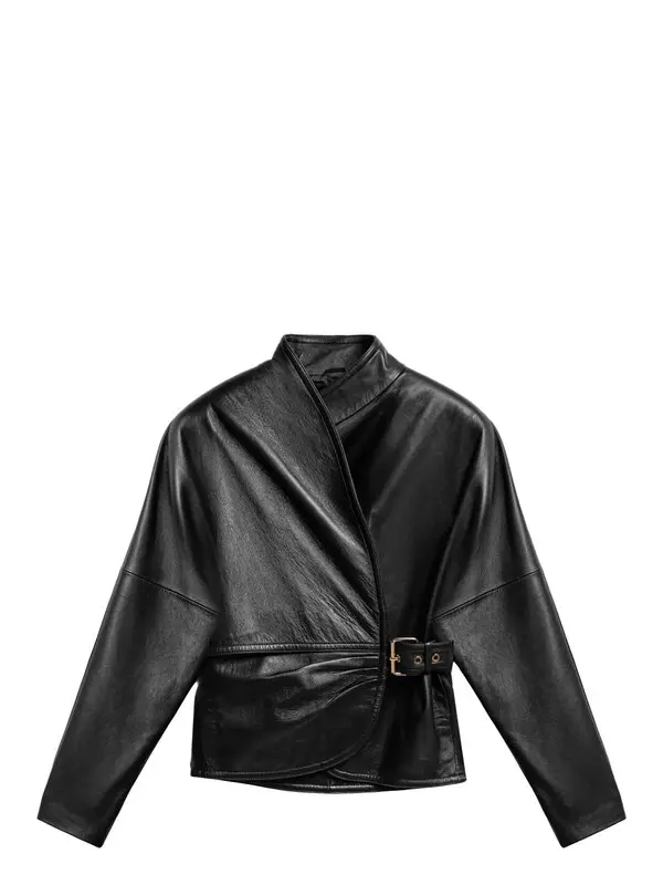 NOCTURNE Leather Wrap Jacket - Black