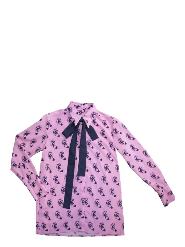 ABSURDE Printed Shirt With Removable Bow - Pink