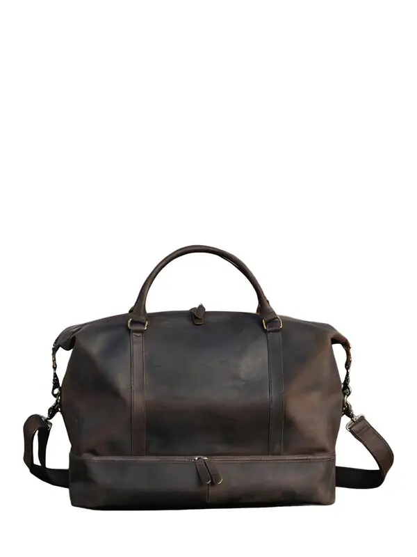 TOURI Leather Holdall With Suit Compartment - Brown