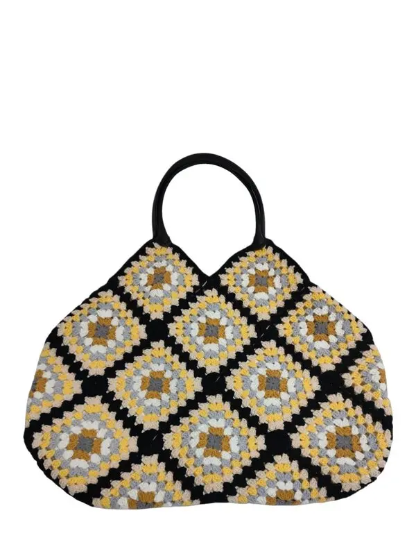 SPRINGMOONATELIER Handmade Granny Square Crochet Tote - Black