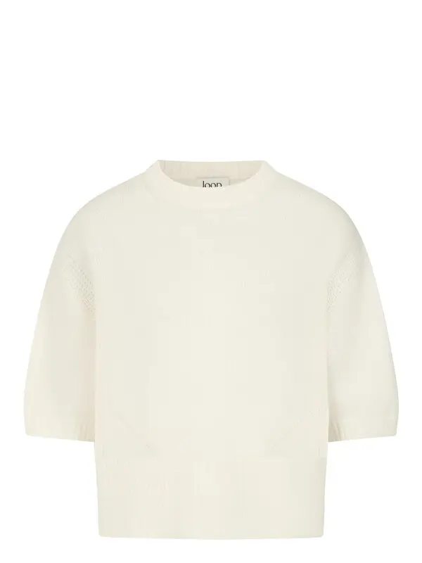 LOOP CASHMERE Ribbed Cashmere Short-sleeve Sweater - White