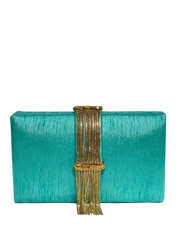 SIMITRI Capri Fringe Clutch - Green/gold