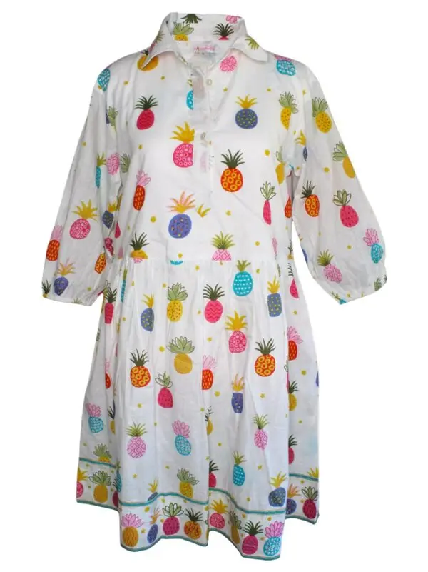 MARY MARSHMALLOW Frannie Pineapple Print Short Dress - White