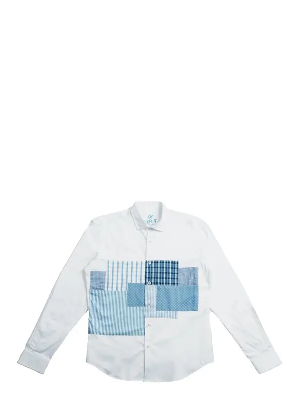 EIGHT X Blue / White Plaid Fusion Long Sleeve Button Up Shirt - Blue/white
