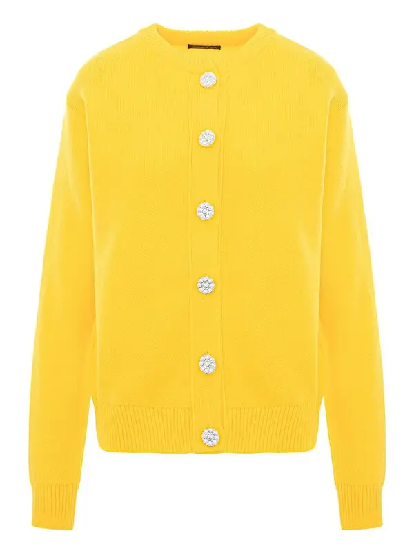 CONCEPT A TROIS Knitted Cardigan With Daisy Buttons - Yellow