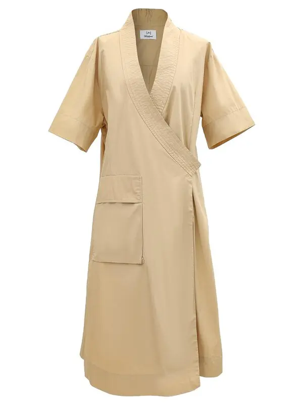 SMART AND JOY Cotton Kimono Wrap Dress - Beige