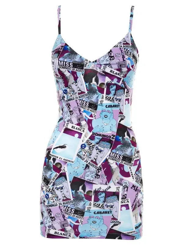 BRENDA AGRADI Yves Uro Tribute Print" Bodycon Mini Dress - Purple/blue