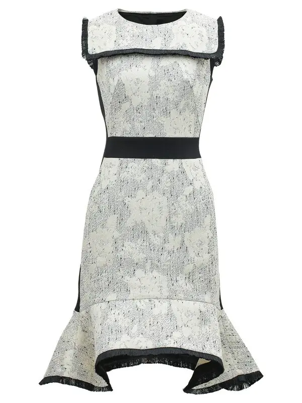 SMART AND JOY Tailored Brocade Dress With Contrasting Braids - White
