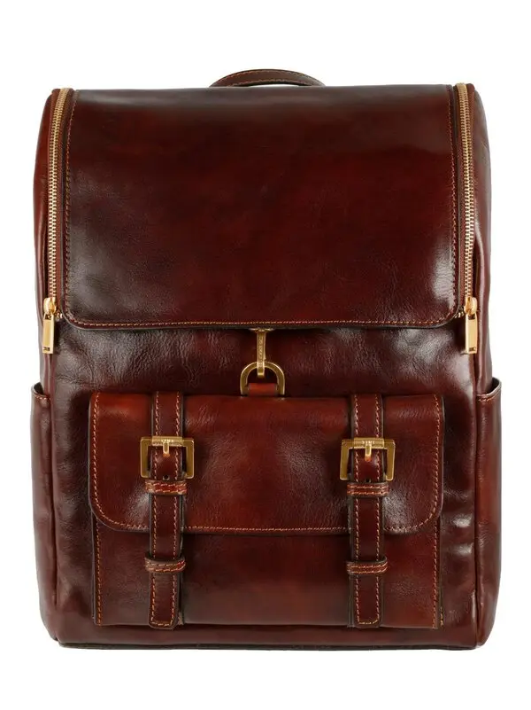 TIME RESISTANCE Large Leather Backpack - Brown