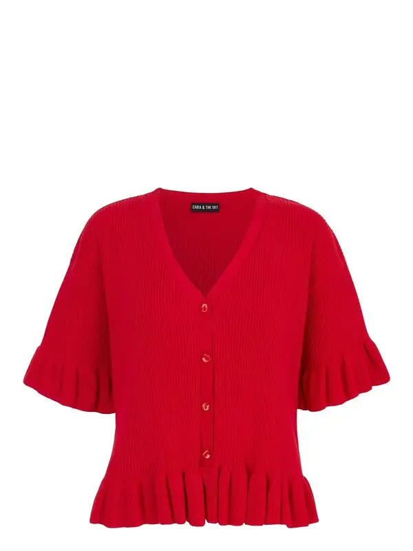CARA & THE SKY Marlow Ruffle Short Sleeve Cardigan - Red