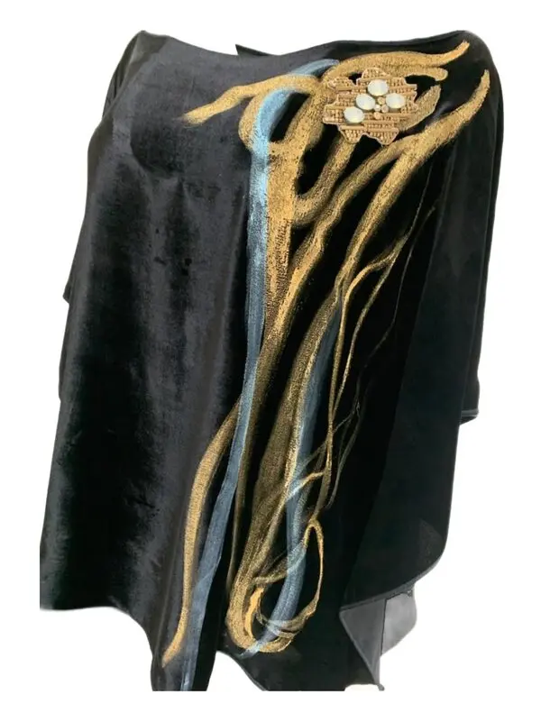 SANIYA KHAN Laila Panne Silk Poncho - Black