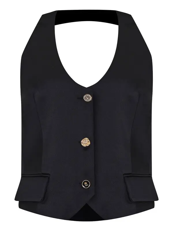 MAVLO Satin Halter Neck Vest - Black