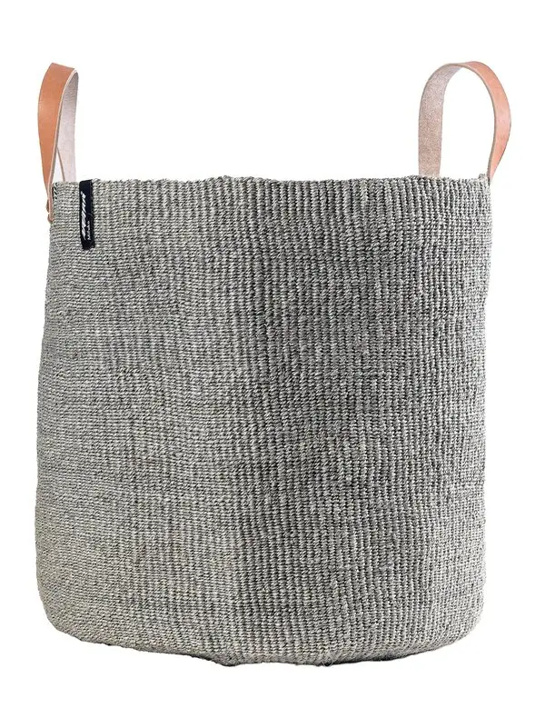 MIFUKO Woven Sisal Market Basket With Leather Handles - Grey/brown