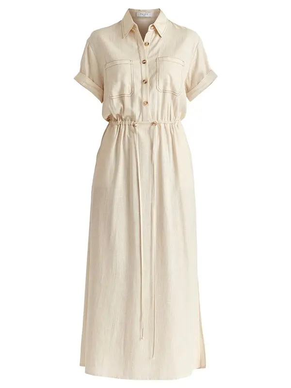 PAISIE Linen Blend Shirt Dress - Yellow