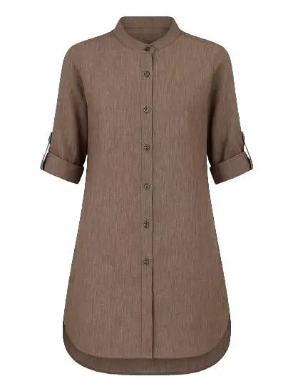 CONQUISTA Long Linen Shirt - Brown
