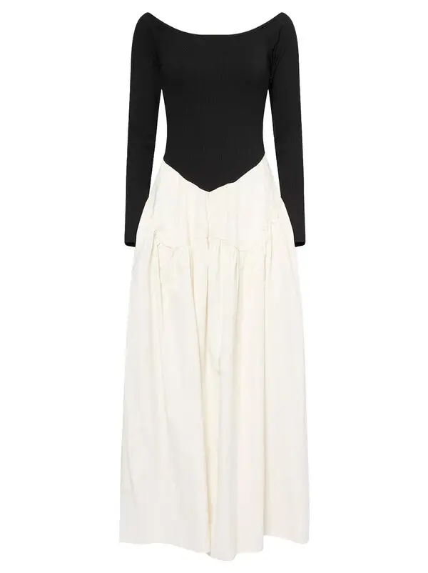 AMY LYNN Nancy Rich Cotton Off-shoulder Maxi Dress - Black/white